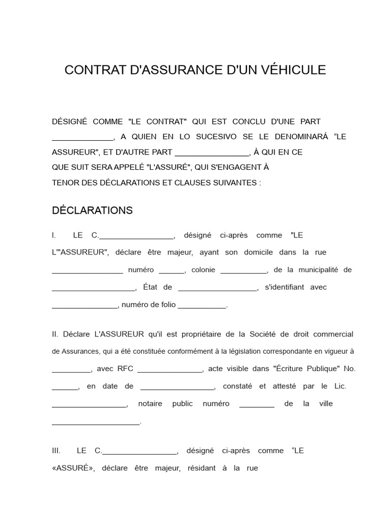 Format Du Contrat D'assurance D'un Véhicule | PDF | Assurance | Véhicules