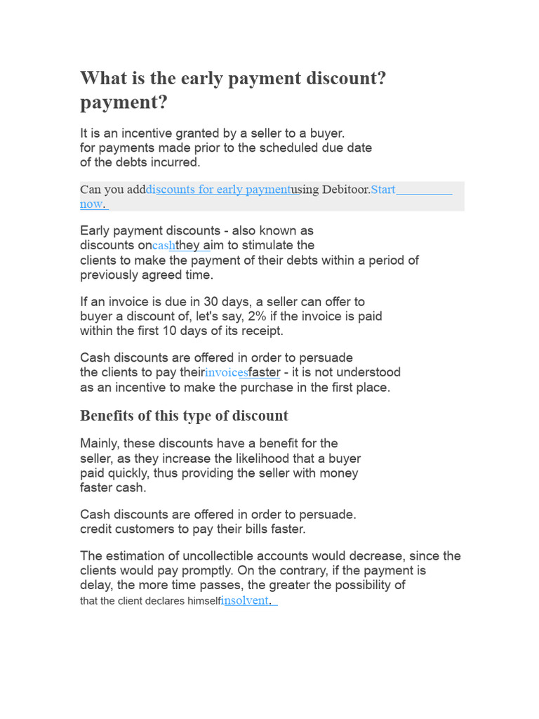 Understanding Early Payment Discounts | PDF