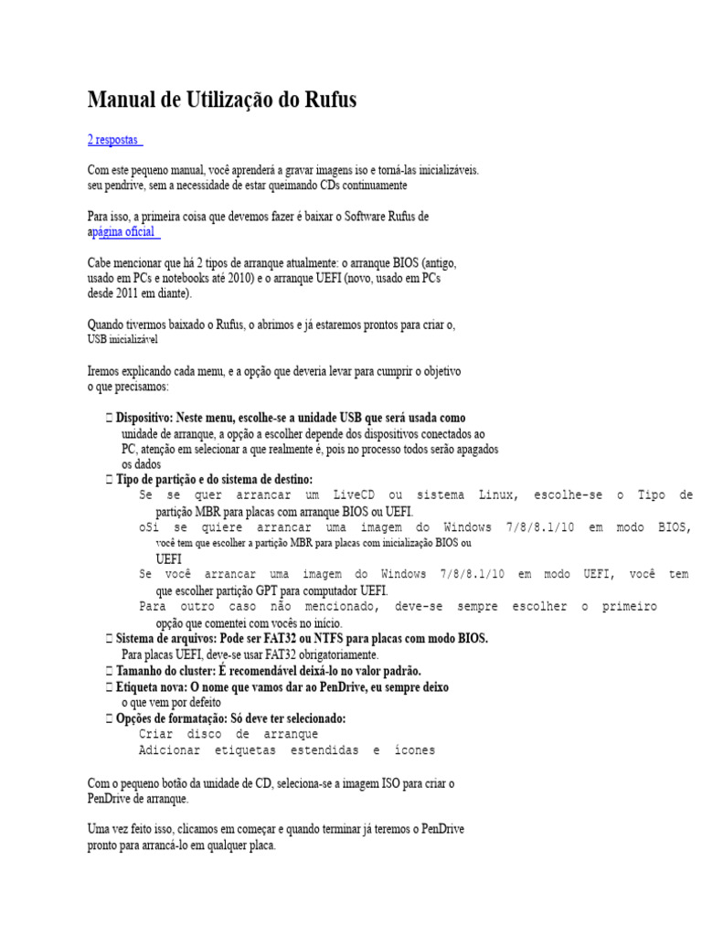 Guia Prático para Usar o Rufus | PDF