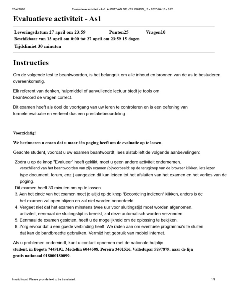 Evaluatieactiviteit - As1 - AUDIT VAN DE VEILIGHEID - IS - 2020 - 04 ...