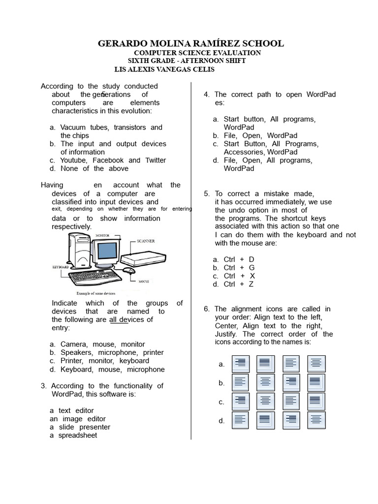 Computer Science Evaluation For Sixth Grade PDF | PDF | Icon (Computing ...