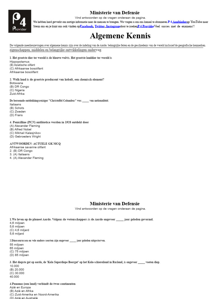 Algemene Kennis MCQ's | PDF