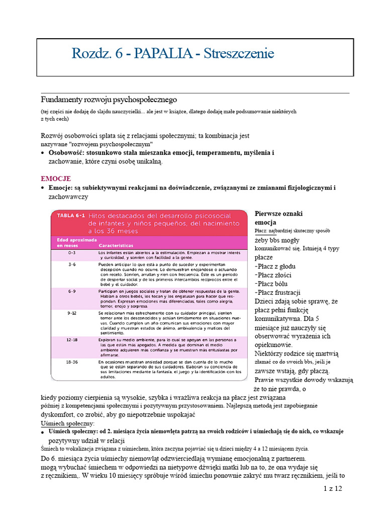 Rozdział 6 PAPALIA - Streszczenie | PDF