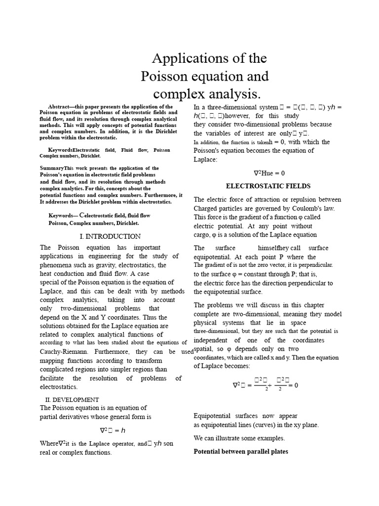Applications of The Poisson Equation and Complex Analysis | PDF ...