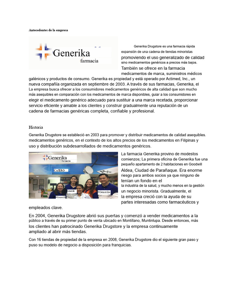 Generika Drugstore: Farmacia de Medicamentos Genéricos | PDF | Calidad ...