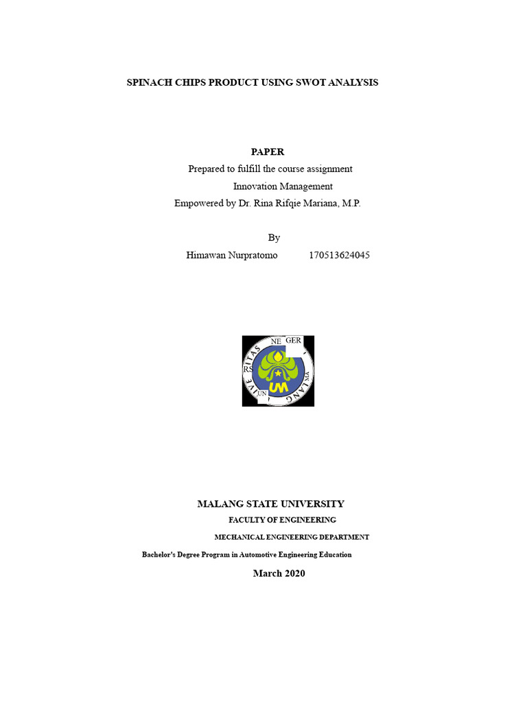 SPINACH CHIPS PRODUCT USING SWOT ANALYSIS.docx | PDF | Vegetables | Spinach