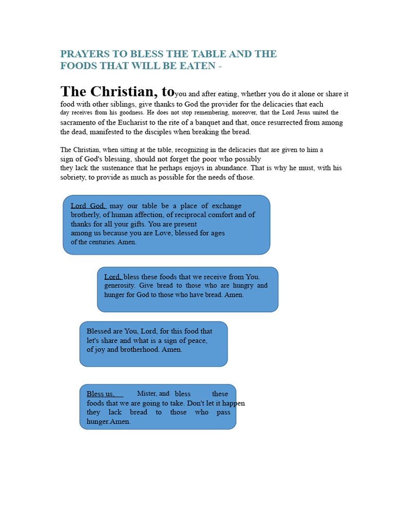 Prayers To Bless The Table and The Food That Will Be Eaten | PDF ...