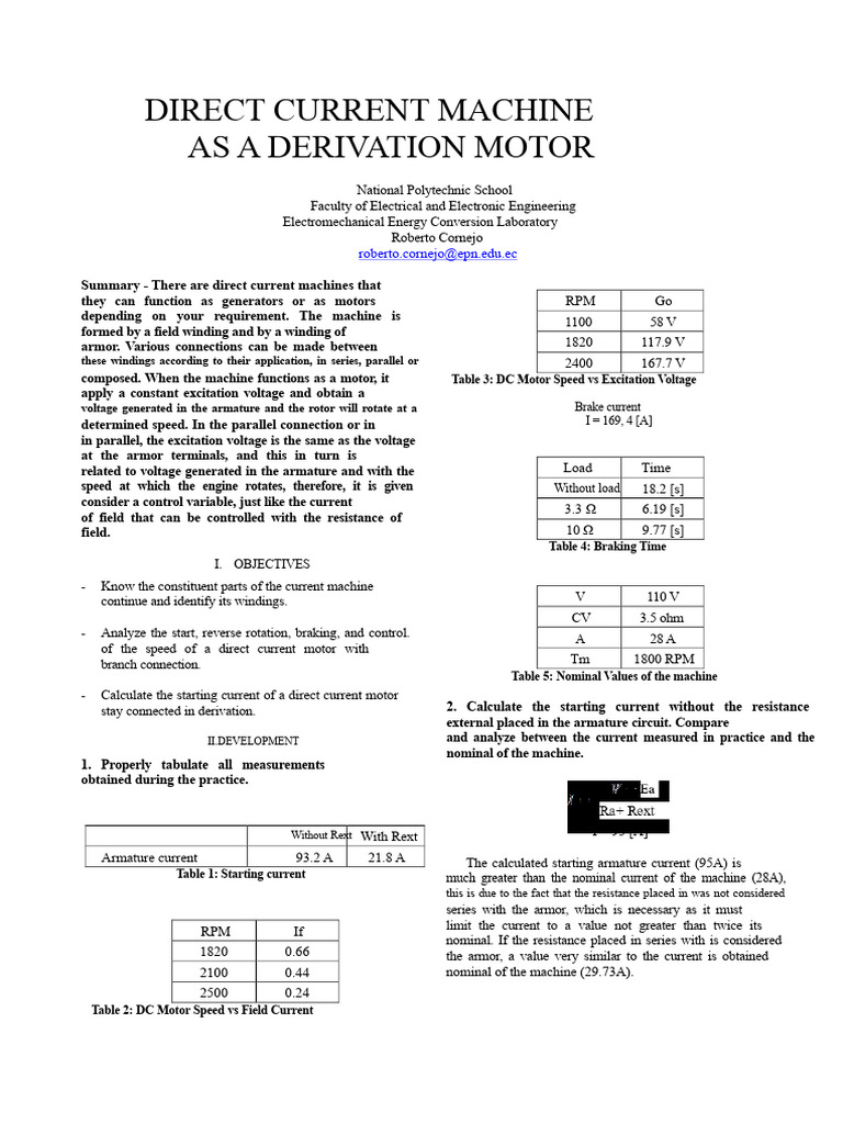Report 6 - Direct Current Machine As A Shunt Motor | PDF | Electric ...