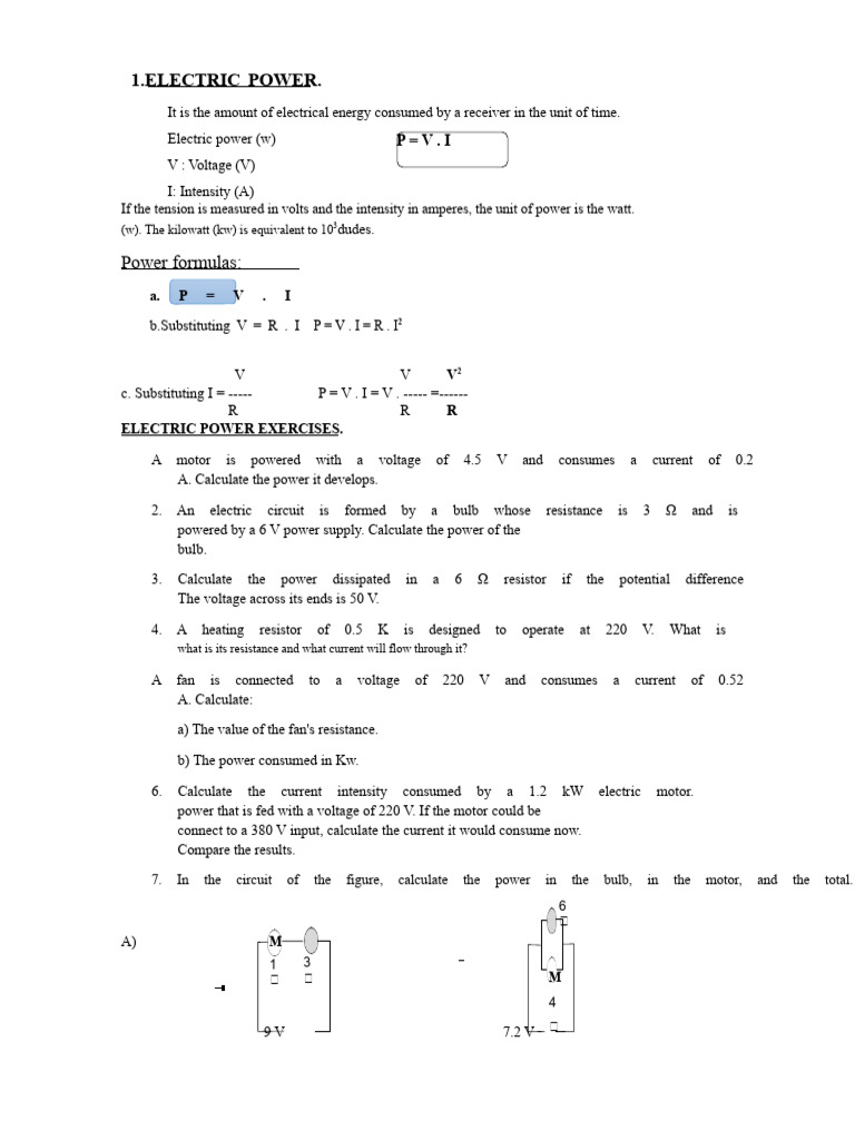 POWER and ELECTRIC ENERGY PROBLEMS | PDF | Electric Power | Watt
