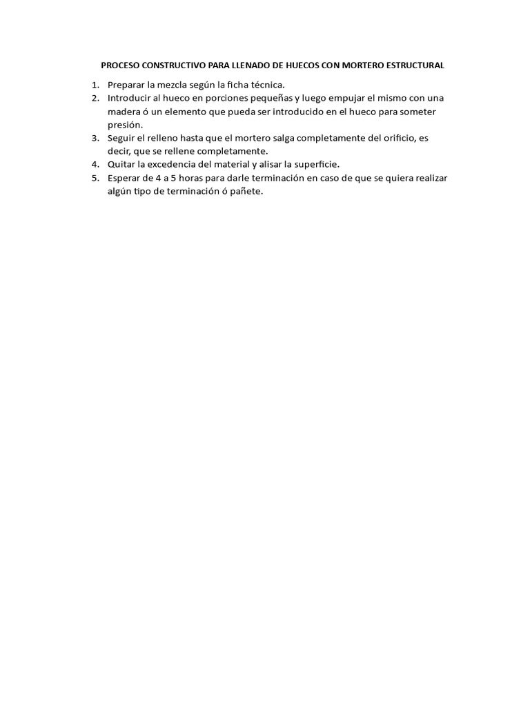 Relleno de Huecos con Mortero Estructural | PDF