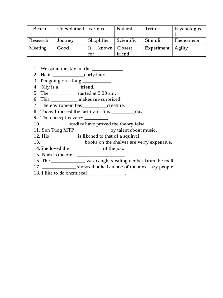 Beach-Themed Vocabulary Exercises | PDF