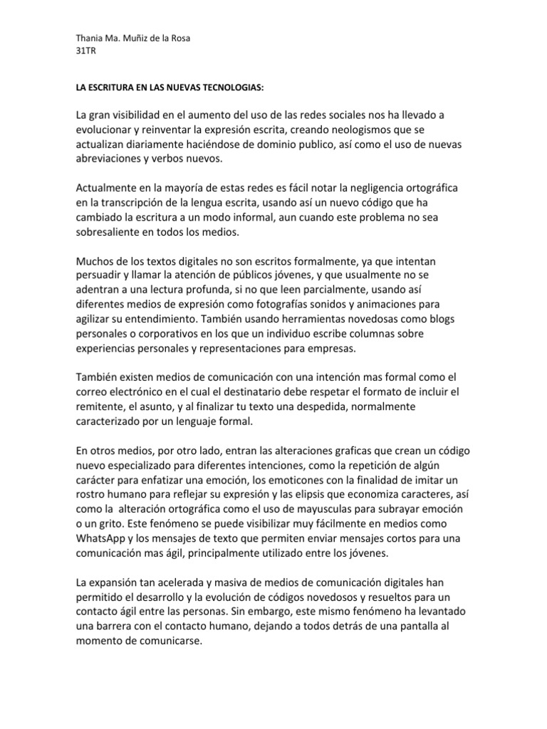Características de la escritura tecnológica | PDF | Comunicación ...