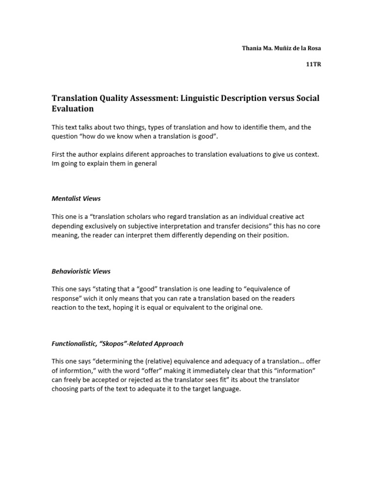 Translation Quality Assessment Methods | PDF | Translations | Linguistics