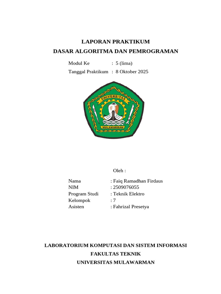 Laporan Praktikum Alpro Modul 5 2509076055 Faiq Ramadhan Firdaus | PDF