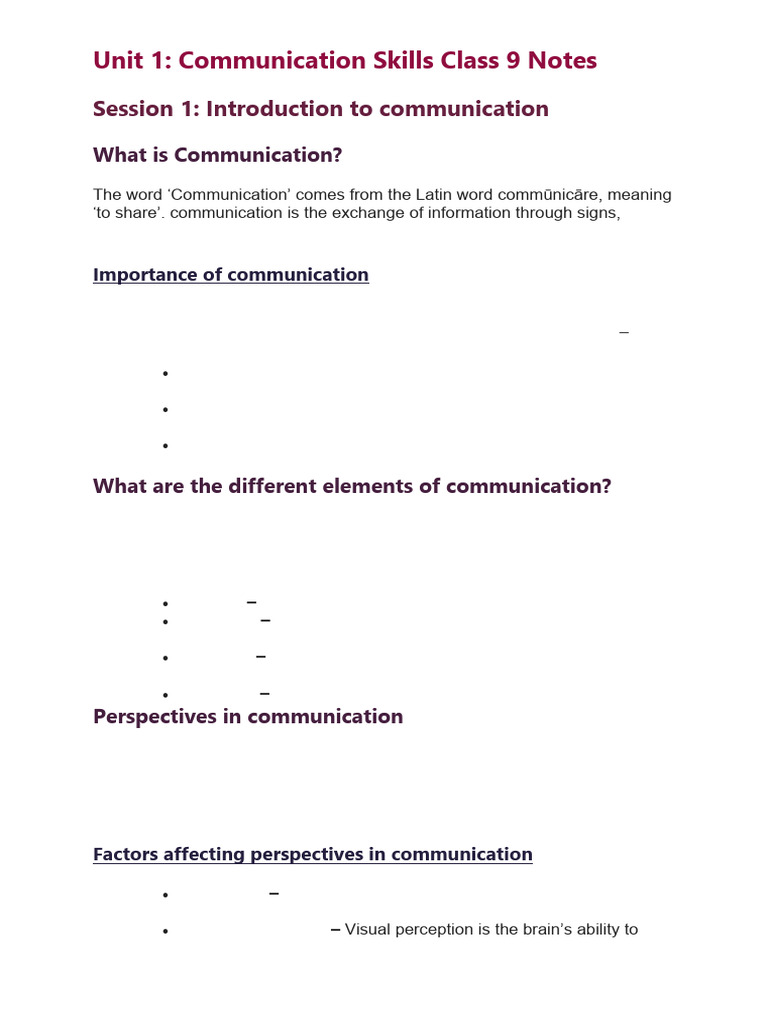 Communication Skills for Class 9 | PDF | Communication | Nonverbal ...