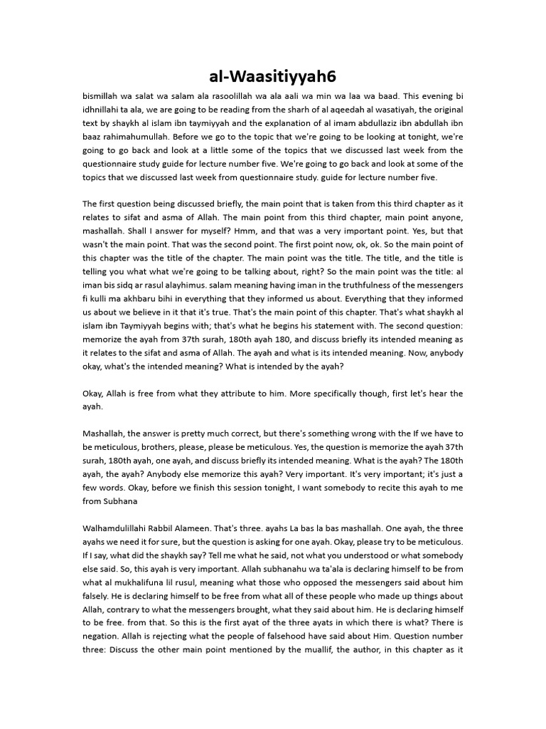 Al-Waasitiyyah6 - Combining Between Nafyu and Ithbaat in Soorah Al ...