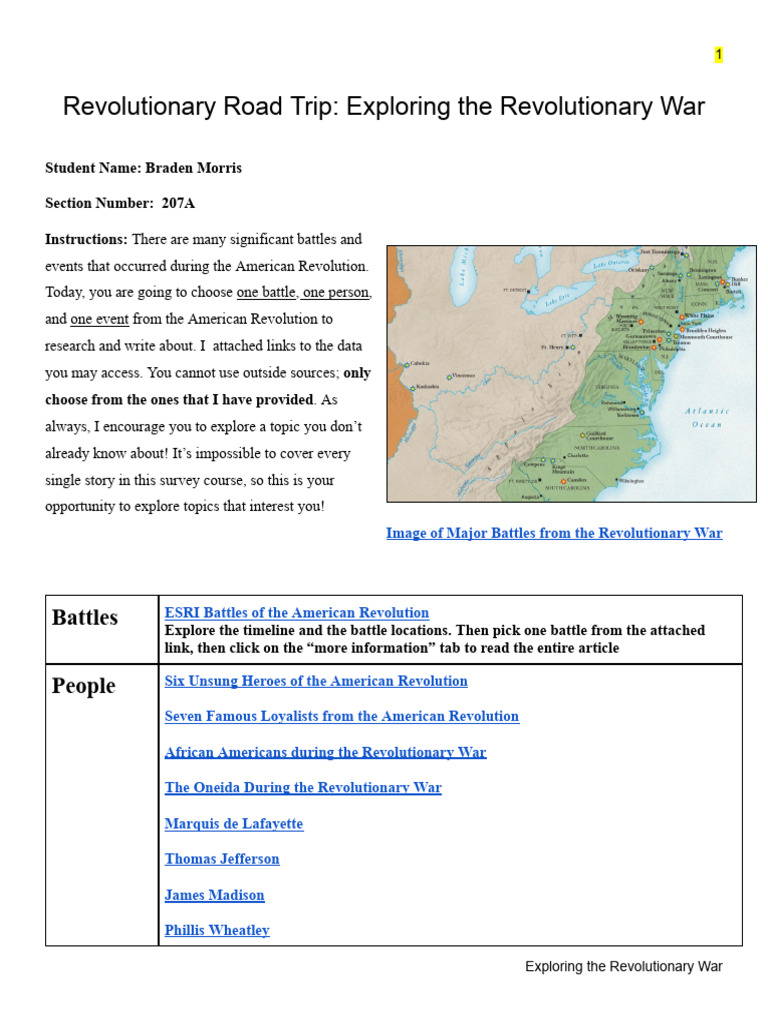 Braden Morris Revolutionary Road Trip Assignment | PDF | American ...