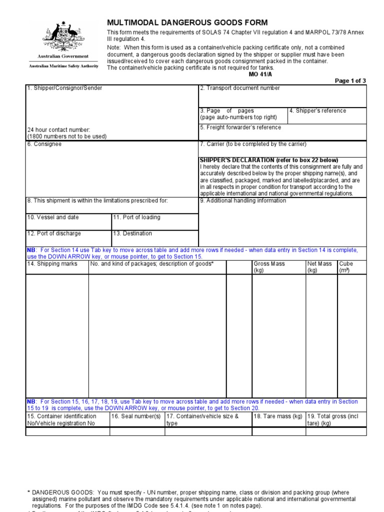 MO41 Template | Dangerous Goods | Industries