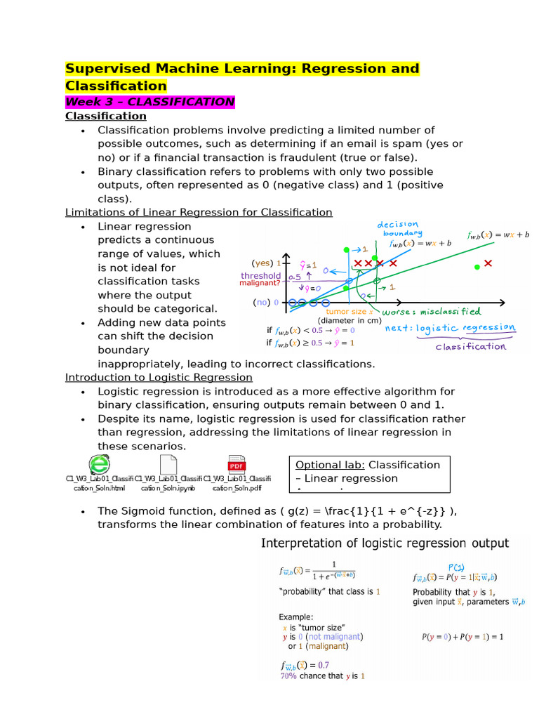 C1 Supervised Machine Learning Week 3 | PDF | Logistic Regression ...
