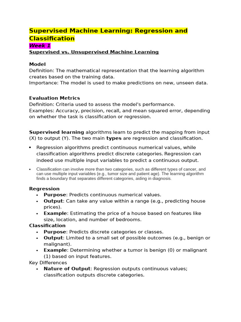 C1 Supervised Machine Learning Week 1 | PDF | Machine Learning ...
