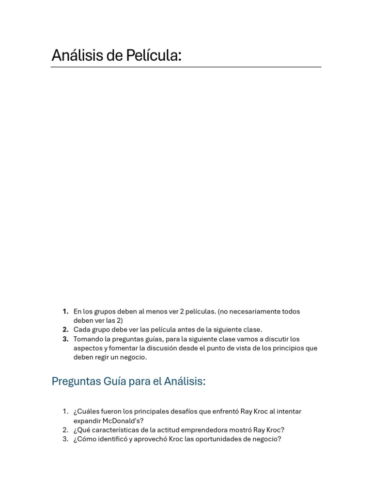 Ana-Lisis de Peli-Cula | PDF | Iniciativa empresarial