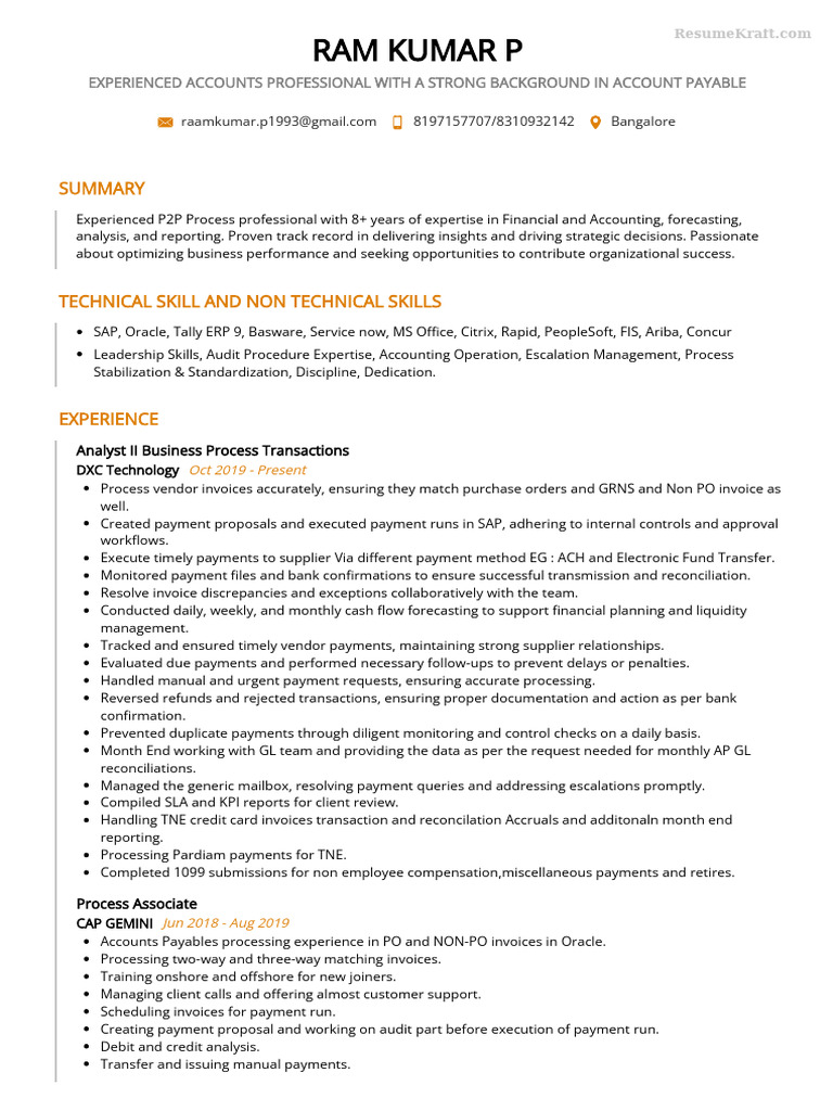 Ram Kumar P Resume | PDF | Accounts Payable | Payments