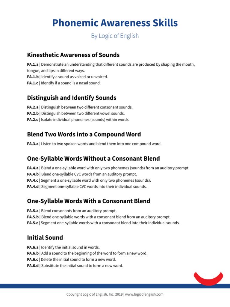 Phonemic Awareness Skills Guide | PDF | Consonant | Syllable