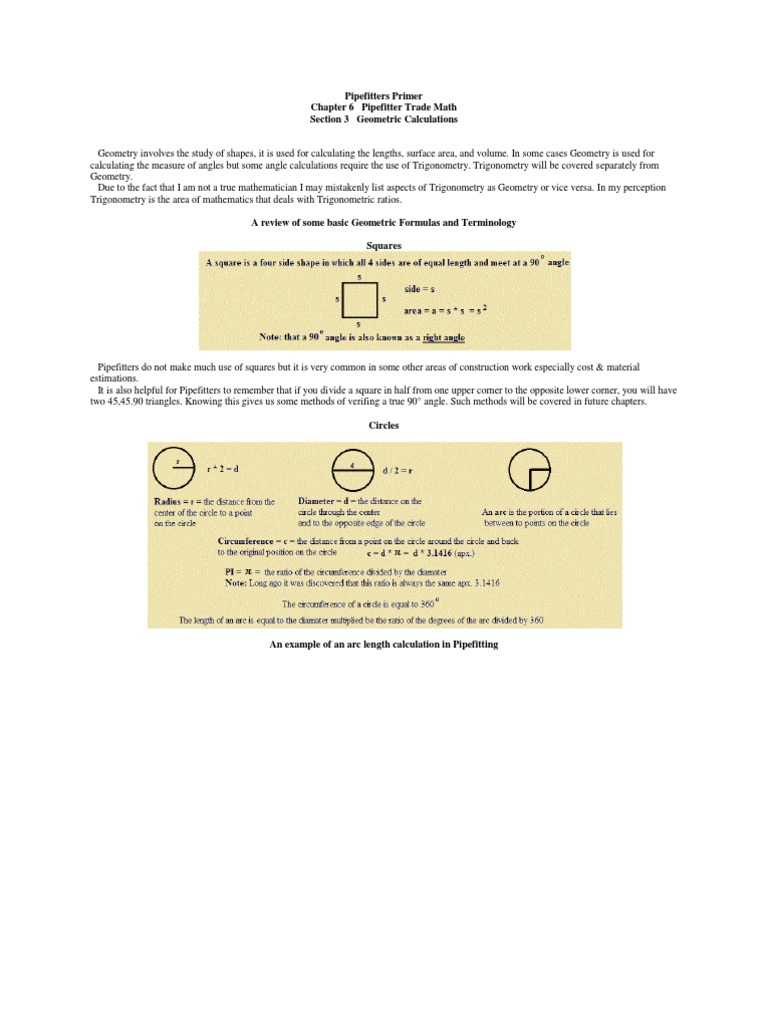 Pipe Fitters MATH | PDF | Trigonometry | Pi