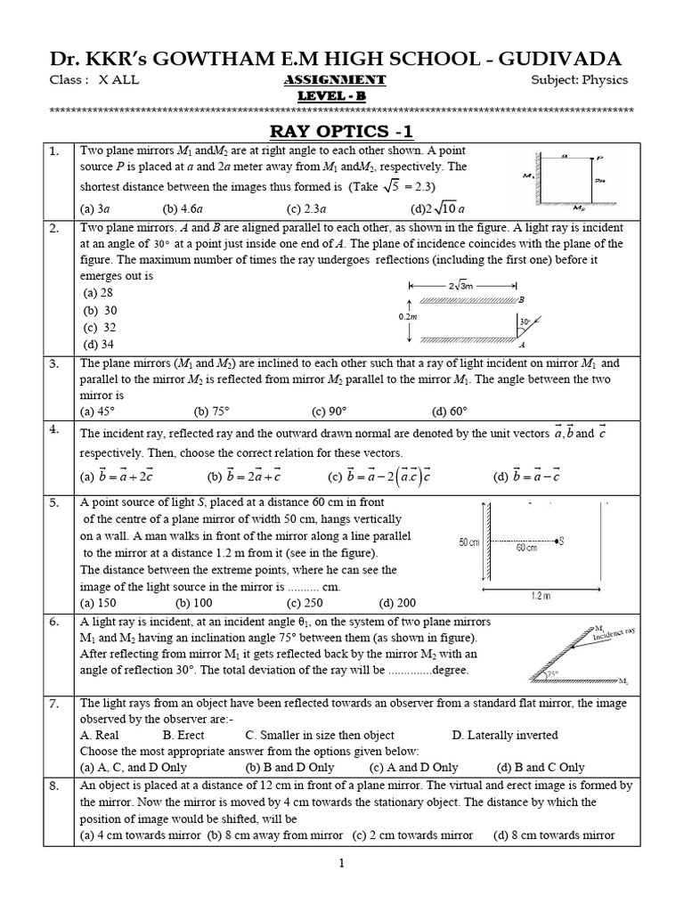 Physics Assignment: Ray Optics Problems | PDF | Refraction | Mirror