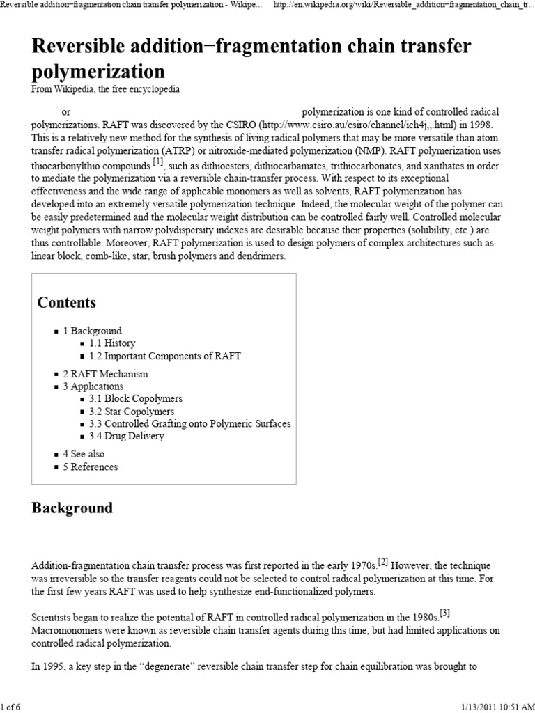 Reversible Addition Fragmentation Chain Transfer Polymerization ...