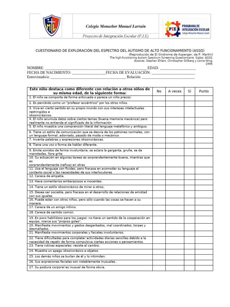 ASSQ | PDF | Síndrome de Asperger | Comunicación humana
