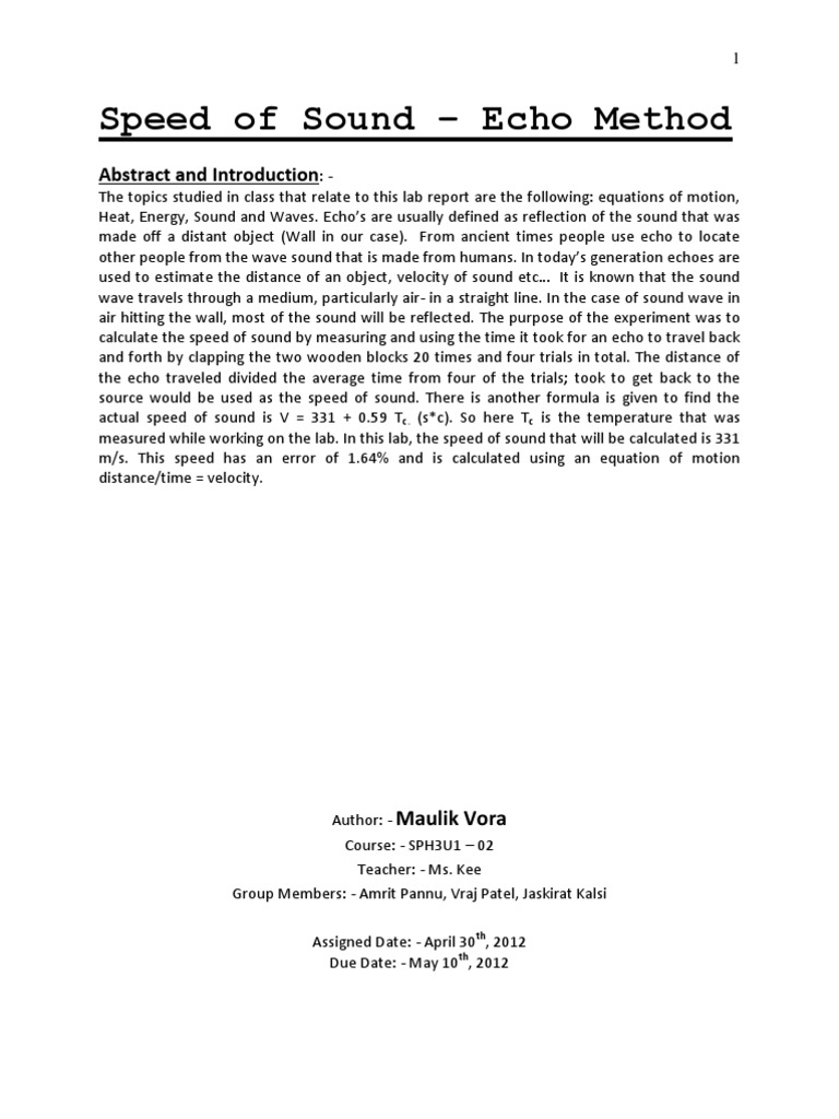 Speed of Sound Measurement via Echo | PDF | Metre | Sound