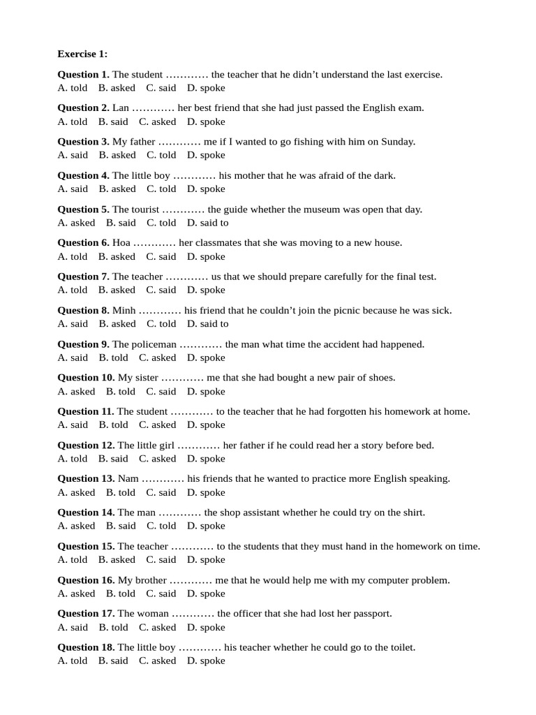 English Reported Speech Exercises | PDF