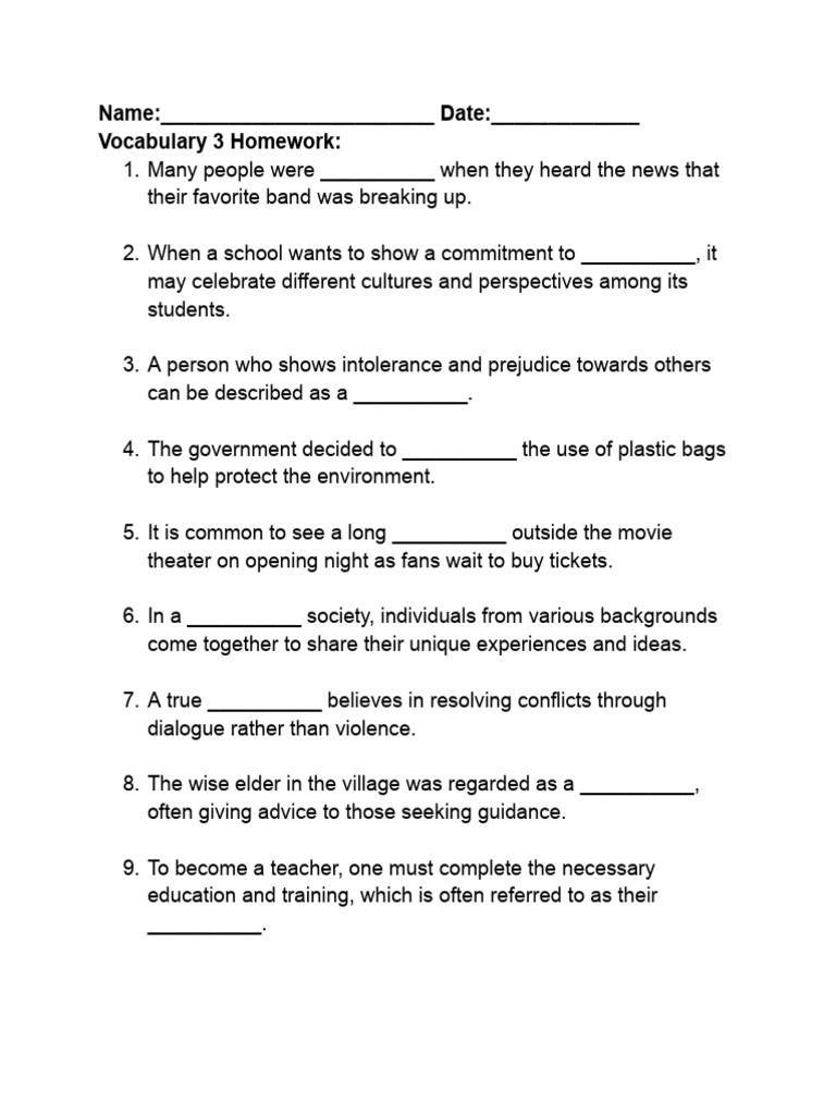Sadlier Vocab 3 Homework | PDF