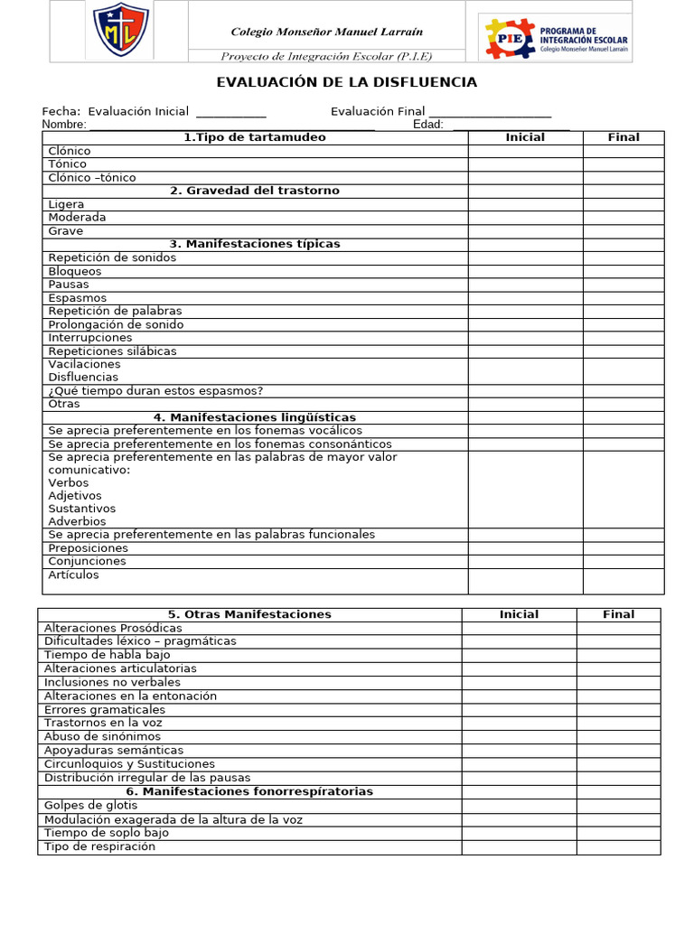 Evaluación Disfluencia | PDF | Tartamudeo | Lingüística