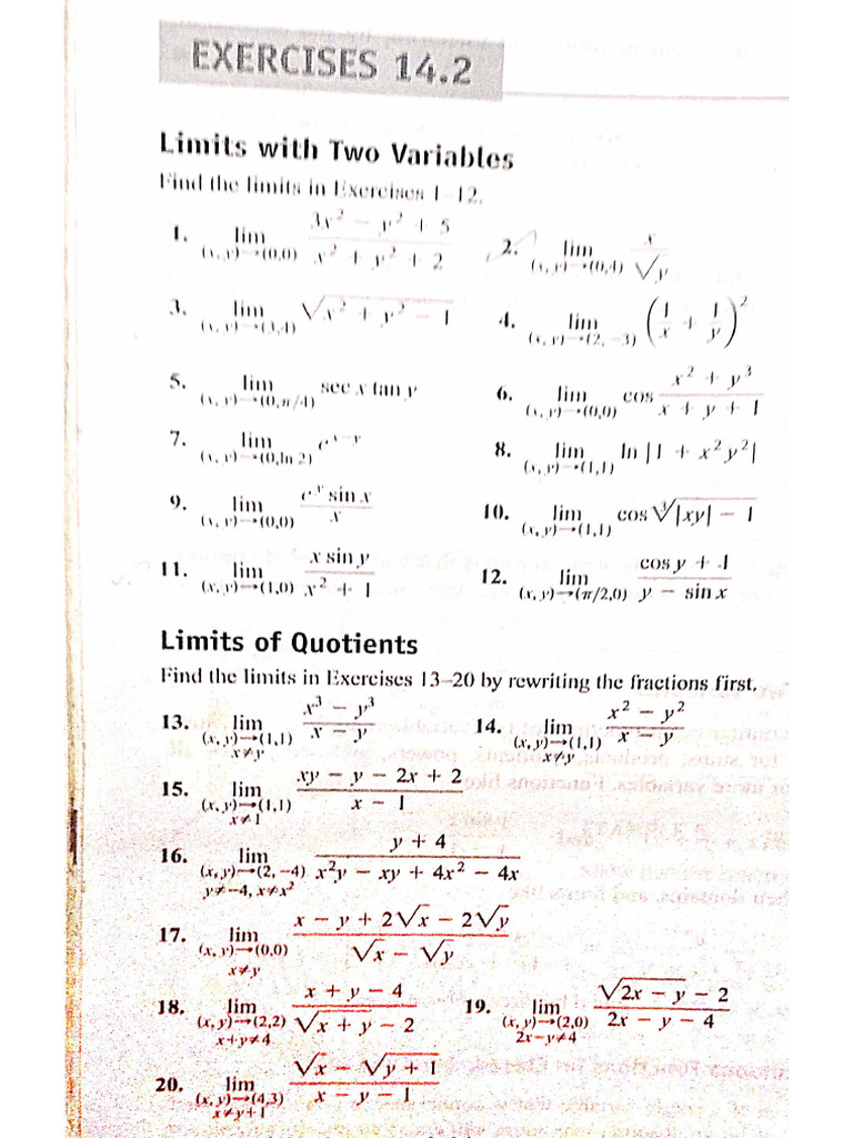 Limit of Functions of Two Variables HW Problems | PDF