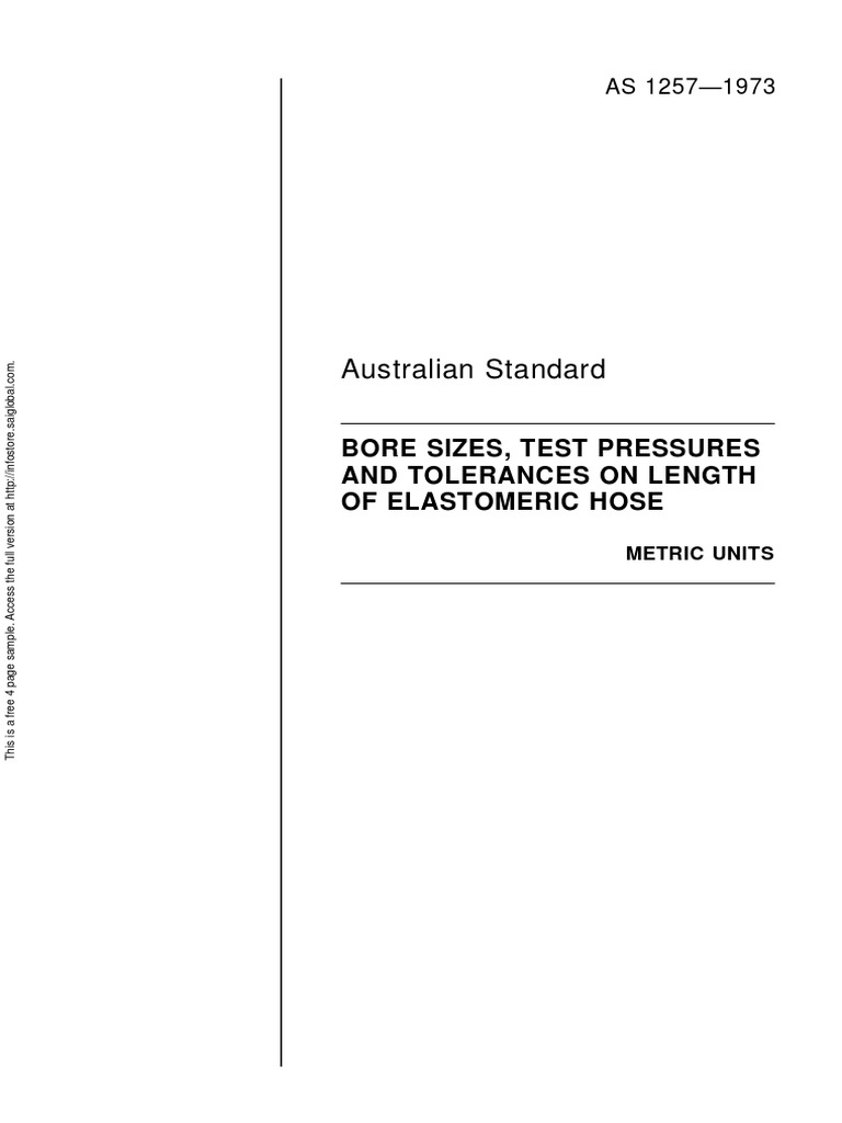 As 1257-1973 Bore Sizes Test Pressures and Tolerances On Lengths of ...