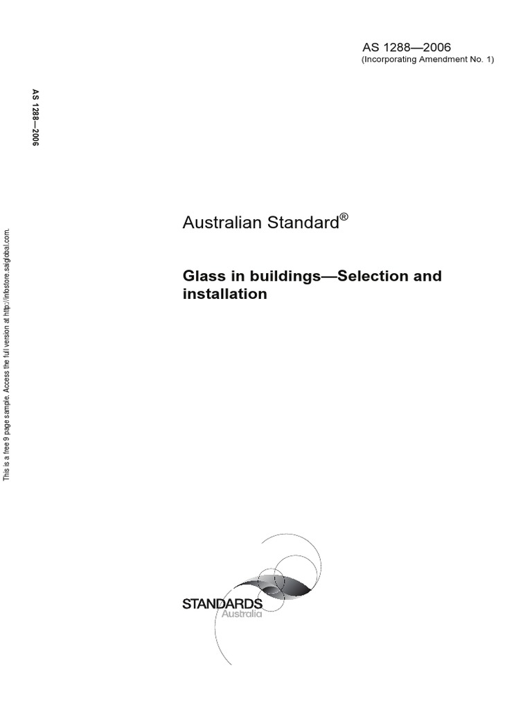 As 1288-2006 Glass in Buildings - Selection and Installation | Download Free PDF | Safety | Glasses