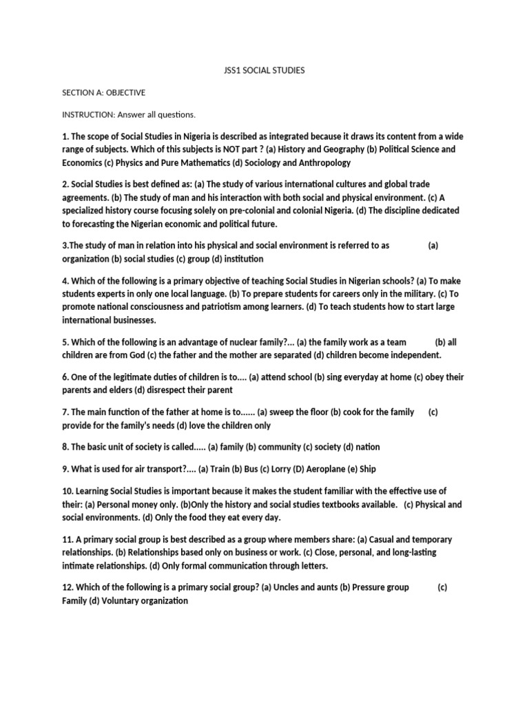 JSS1 SOCIAL STU-WPS Office | PDF | Family | Liberal Arts Education