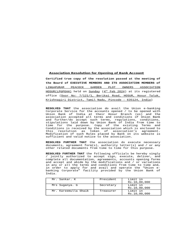 Association Bank Account Resolution | PDF | Justice | Crime & Violence