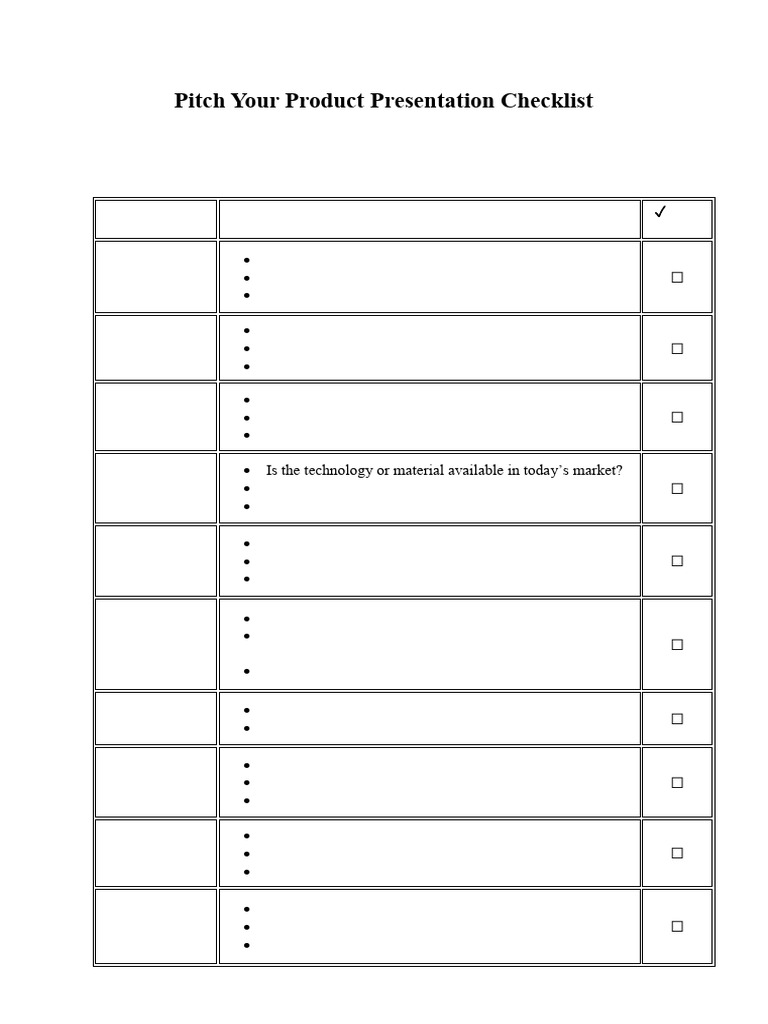 Product Pitch Presentation Checklist | PDF