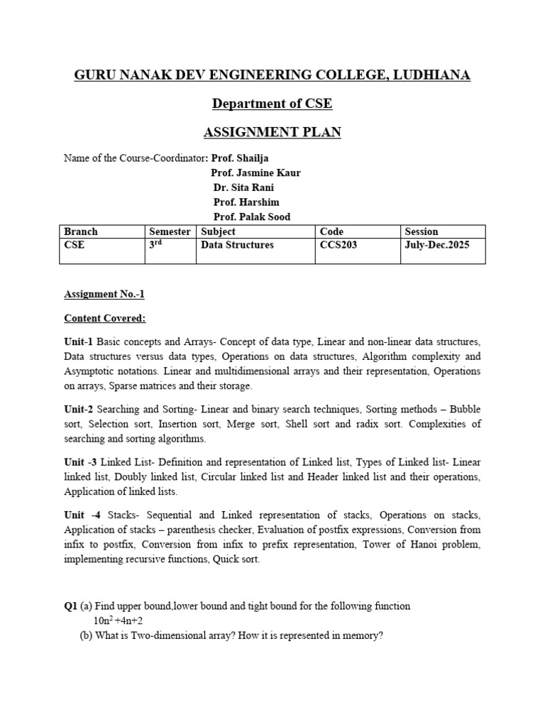 Assignment No. 1 (DS) | PDF | Time Complexity | Software Engineering