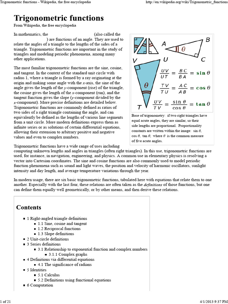 Trigonometric Functions - Wikipedia, The Free Encyclopedia | PDF ...