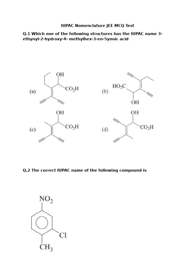 IUPAC Nomenclature MCQ Practice Test | PDF | Ether | Ketone