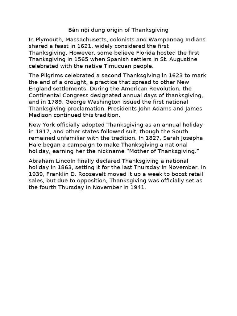 History of Thanksgiving Origins | PDF