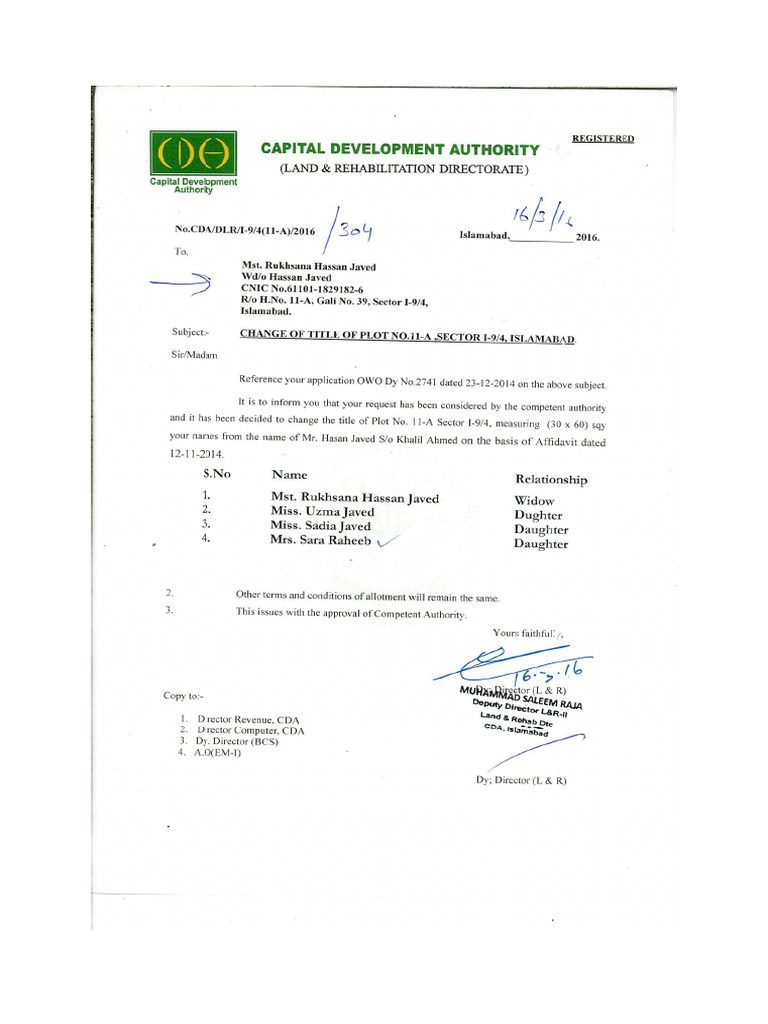 Allotment Letter of House | PDF
