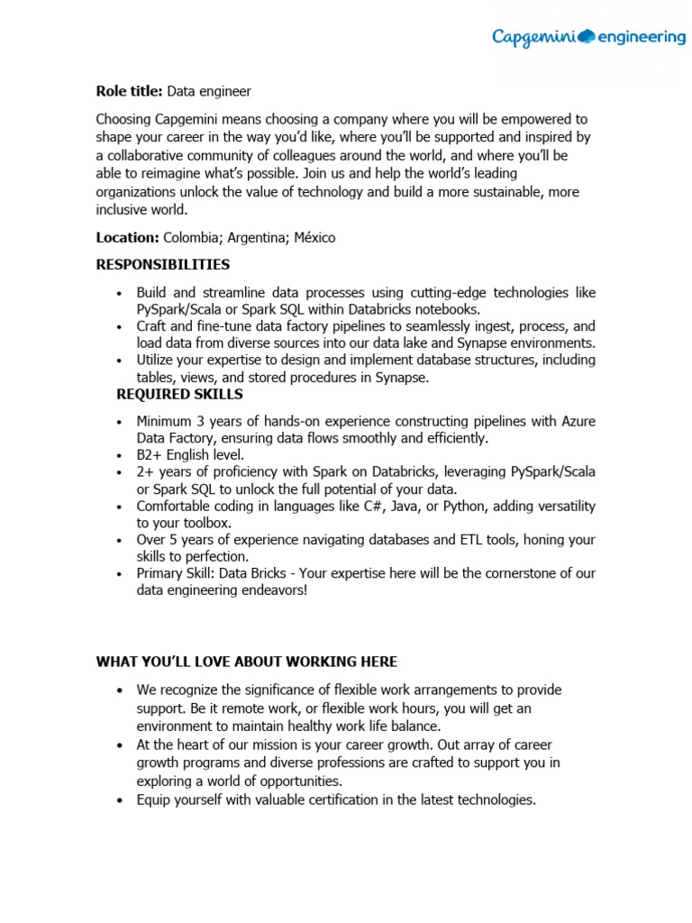 Job description - RCL Data Engineer | PDF | Apache Spark | Data