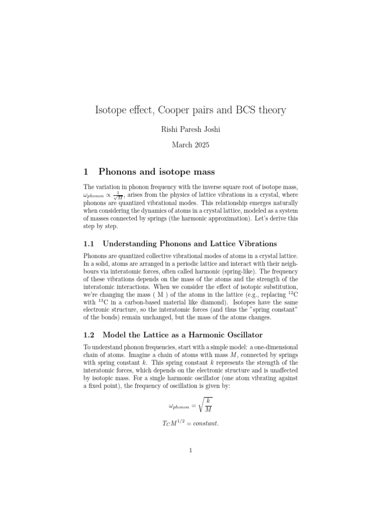Isotope Effect in Phonons and Superconductivity | PDF | Phonon | Electron