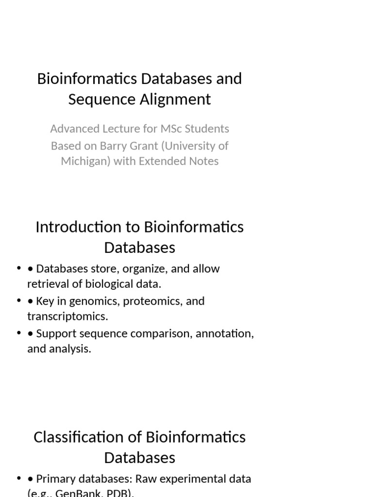 Bioinformatics Databases and Sequence Alignment Lecture | PDF | Sequence Alignment | Bioinformatics