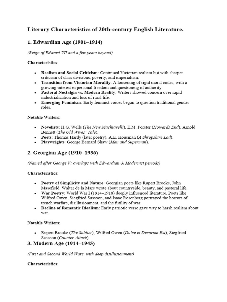 20th Century English Literature Overview | PDF | English Literature